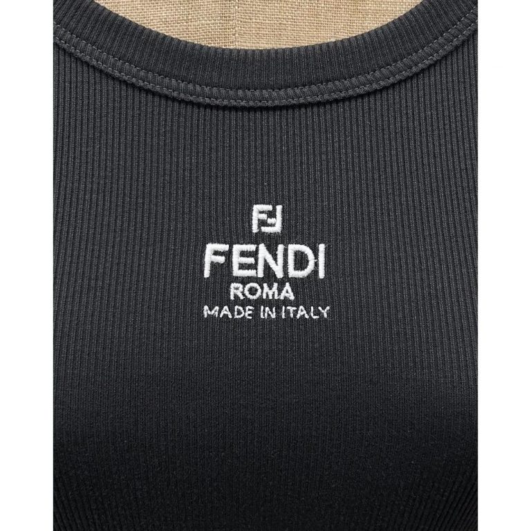 Fendi black ribbed tank w/ white embroidered logo - The Cat's Meow
