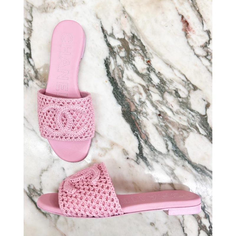 Chanel 2024 Coco Beach pink crochet slides - The Cat's Meow